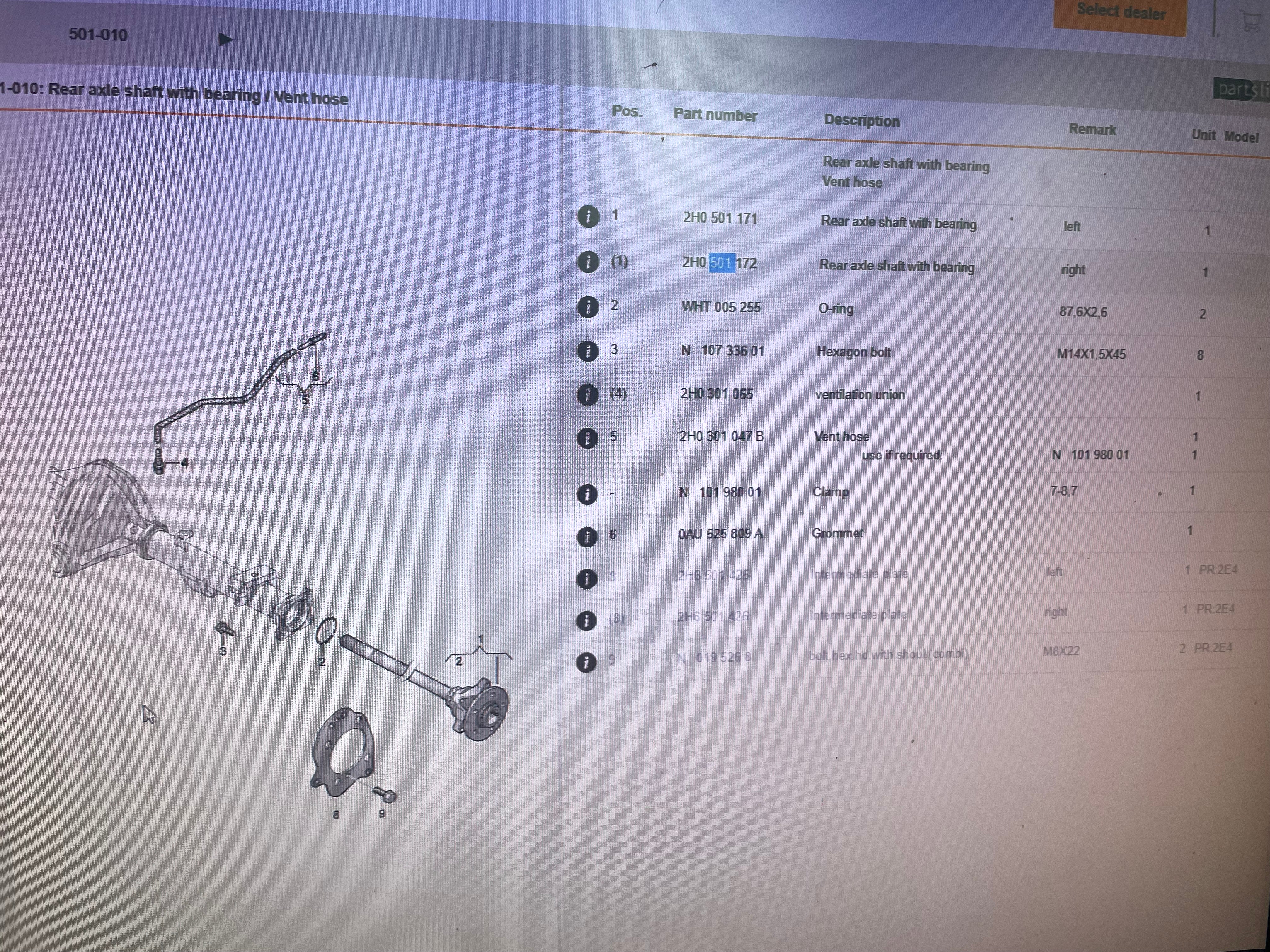 Rear Halfshaft - Driveshaft VW Amarok Left-side oe 2H0501171****€300 R